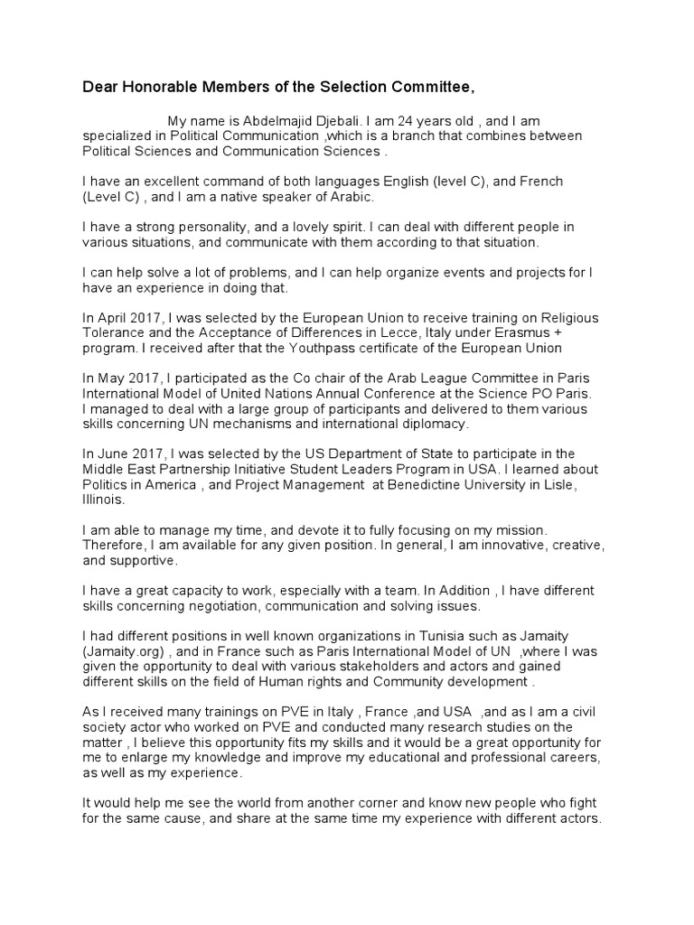 Dear Honorable Members of The Selection Committee | PDF | France ...