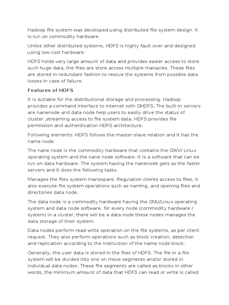 Features of HDFS | Download Free PDF | Apache Hadoop | File System