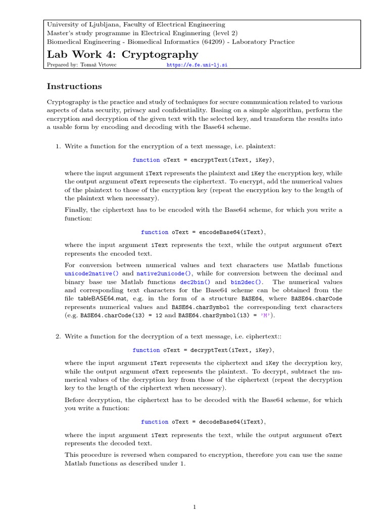 Lab Work 4: Cryptography: Instructions | PDF | Cryptography | Encryption
