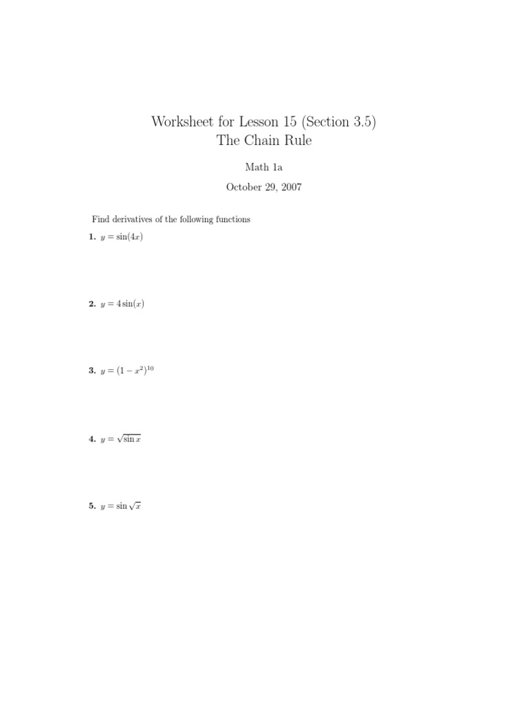 Lesson 15: The Chain Rule (Worksheet) | PDF