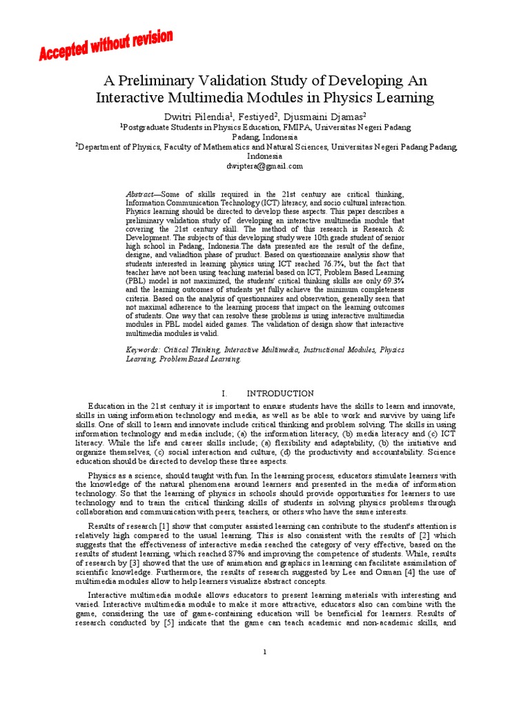 A Preliminary Validation Study of Developing An Interactive Multimedia Modules in Physics ...