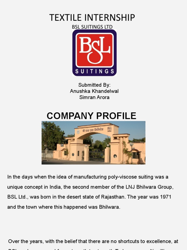 Textile Internship: BSL Suitings LTD | PDF | Spinning (Textiles) | Textiles