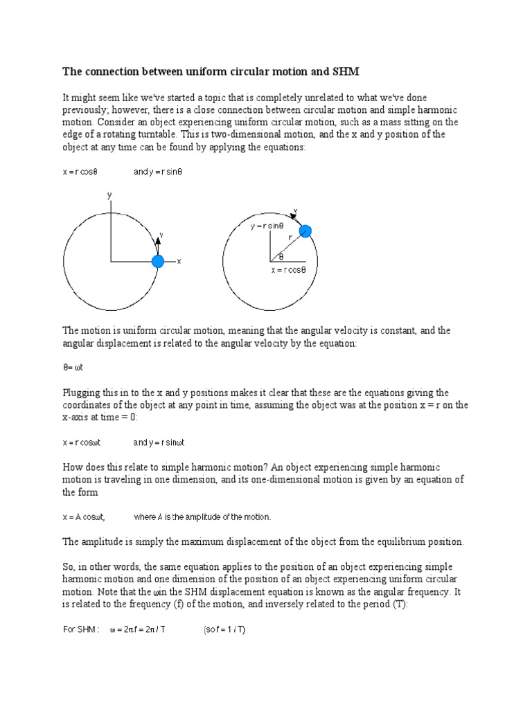 The Connection Between Uniform Circular Motion and SHM | PDF ...