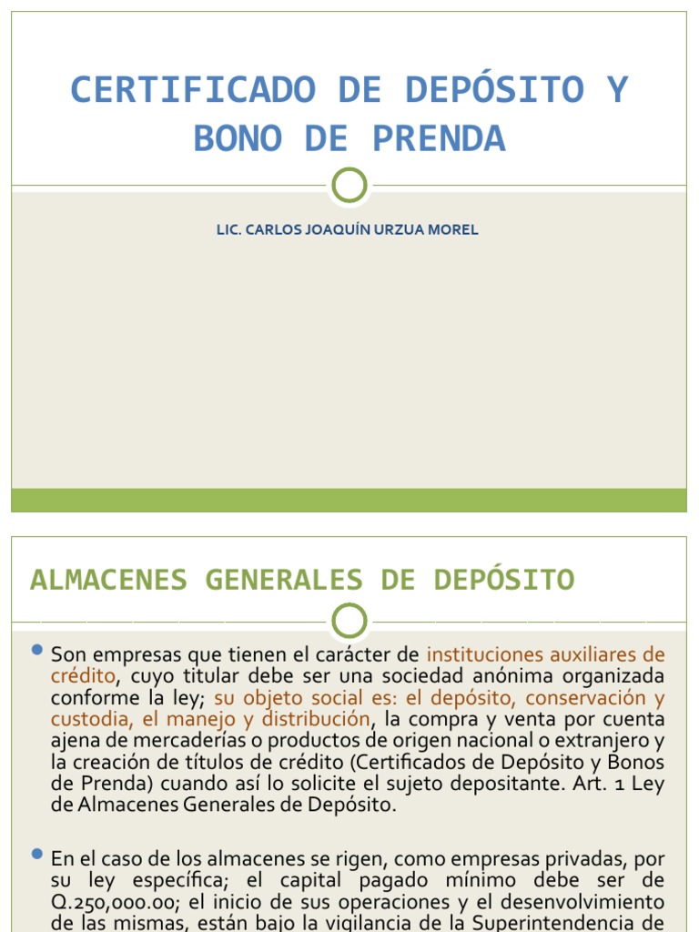 Certificado De Depósito Y Bono De Prenda Pdf Gobierno Economias