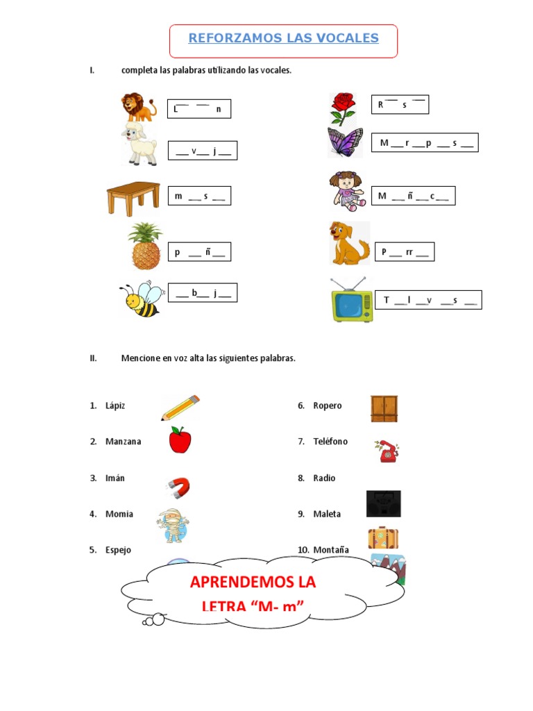 Completa Las Palabras Utilizando Las Vocales | PDF