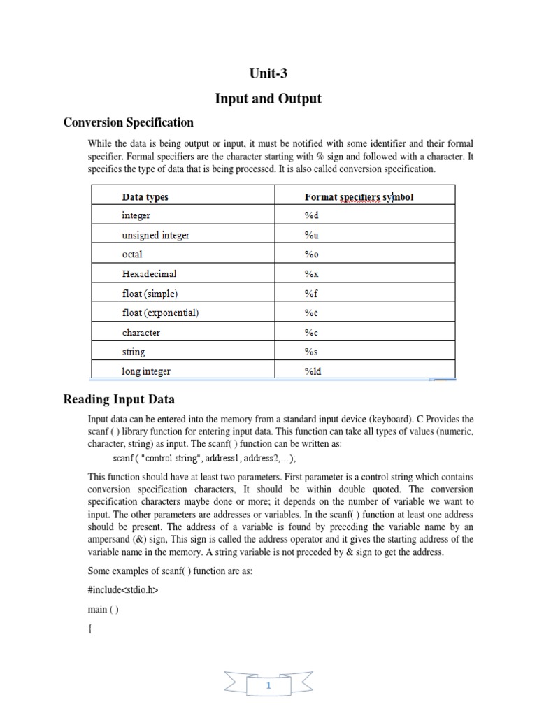 Unit-3 (Input and Output) PDF | PDF | Subroutine | String (Computer Science)