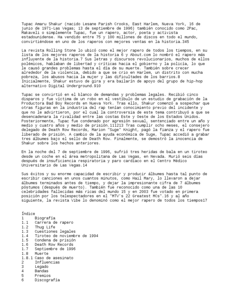 Tupac Shakur | PDF | Hip hop | Entretenimiento (general)