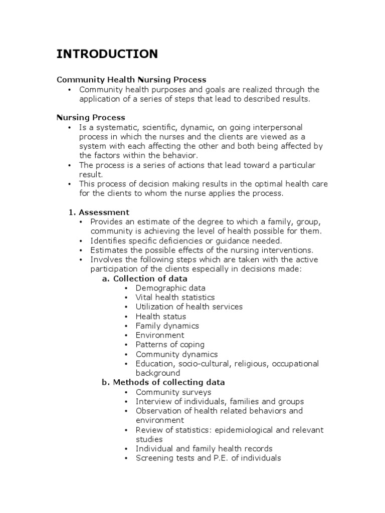 Community Health Nursing Process Steps | PDF | Nursing | Goal