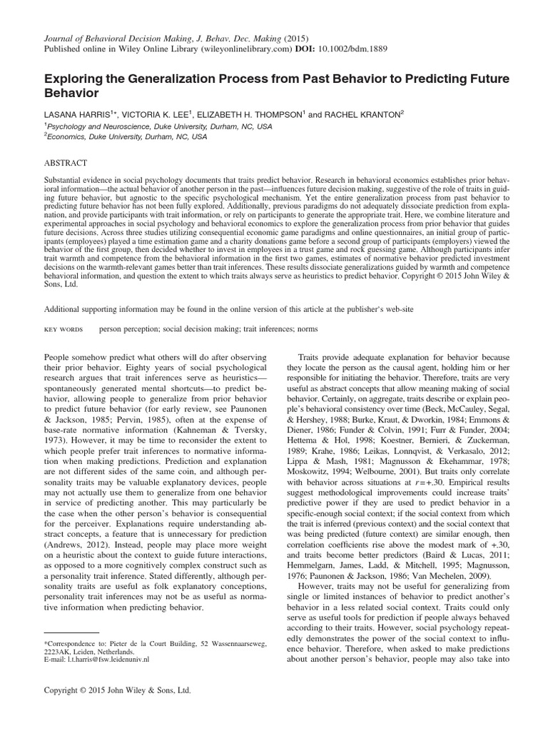 Exploring The Generalization Process From Past Behavior To Predicting ...