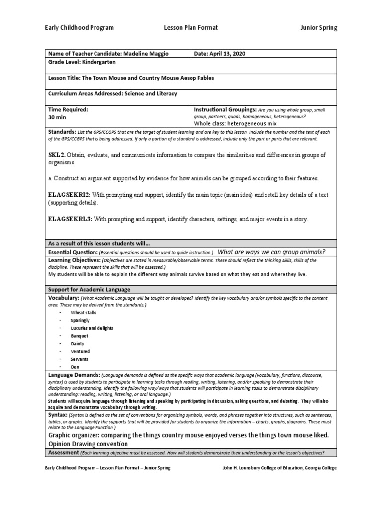 Integrated Mini Unit - Lesson Plans | PDF | Educational Assessment ...