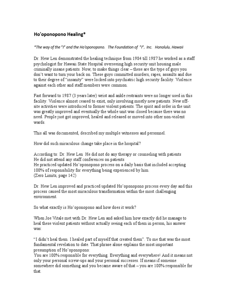 BASIC MODERNISED Ho'oponopono | PDF | Violence | Mental Health