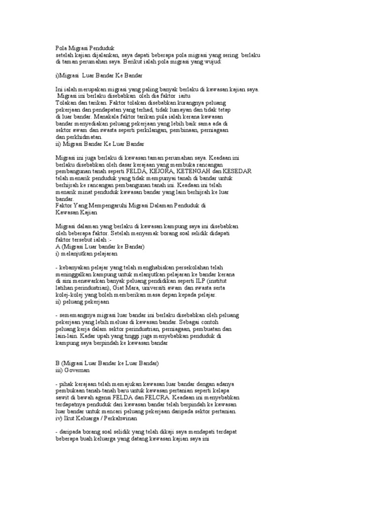 Pola Migrasi Penduduk | PDF