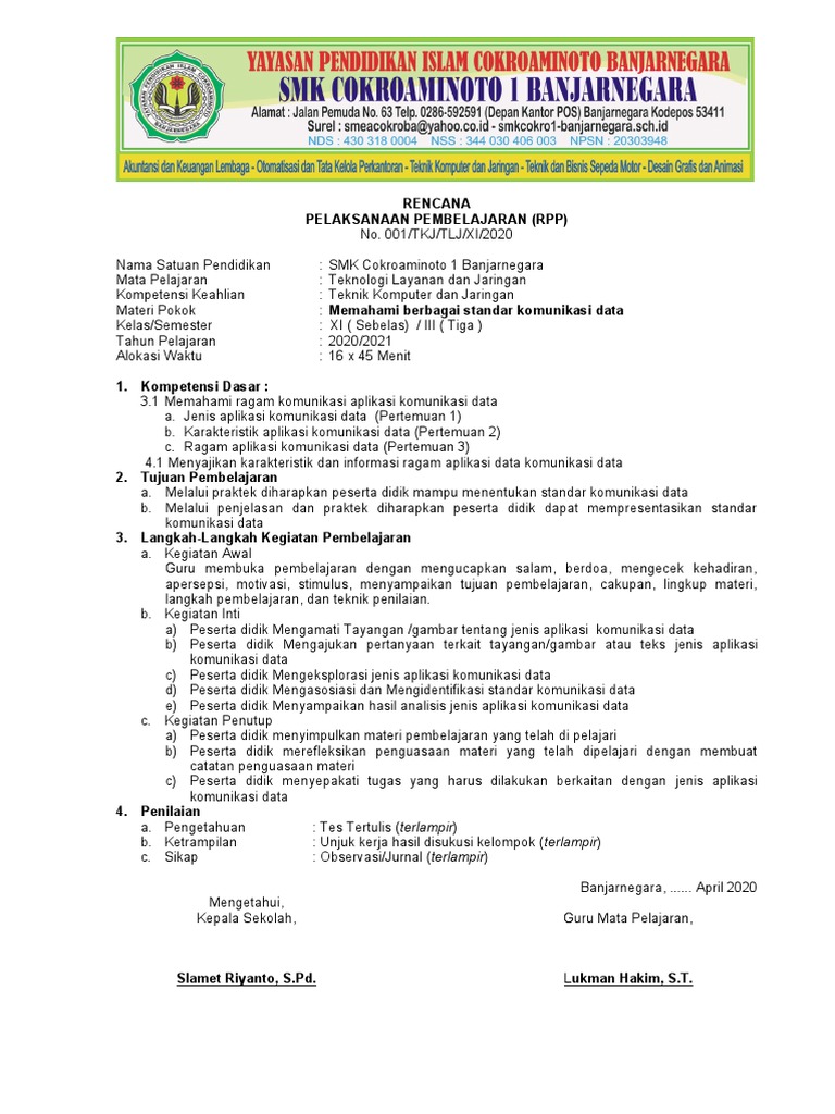 Format RPP Baru Merdeka TLJ XI TKJ | PDF