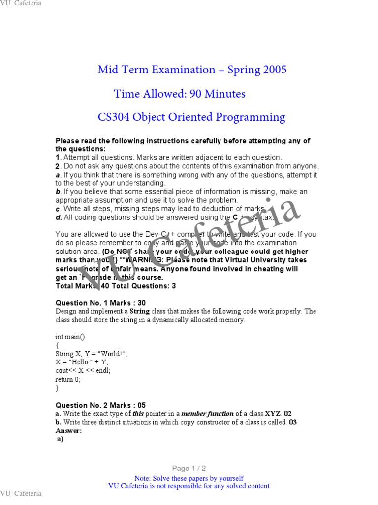 Cs304 Mid Spring 2005 | PDF | C (Programming Language) | Pointer ...