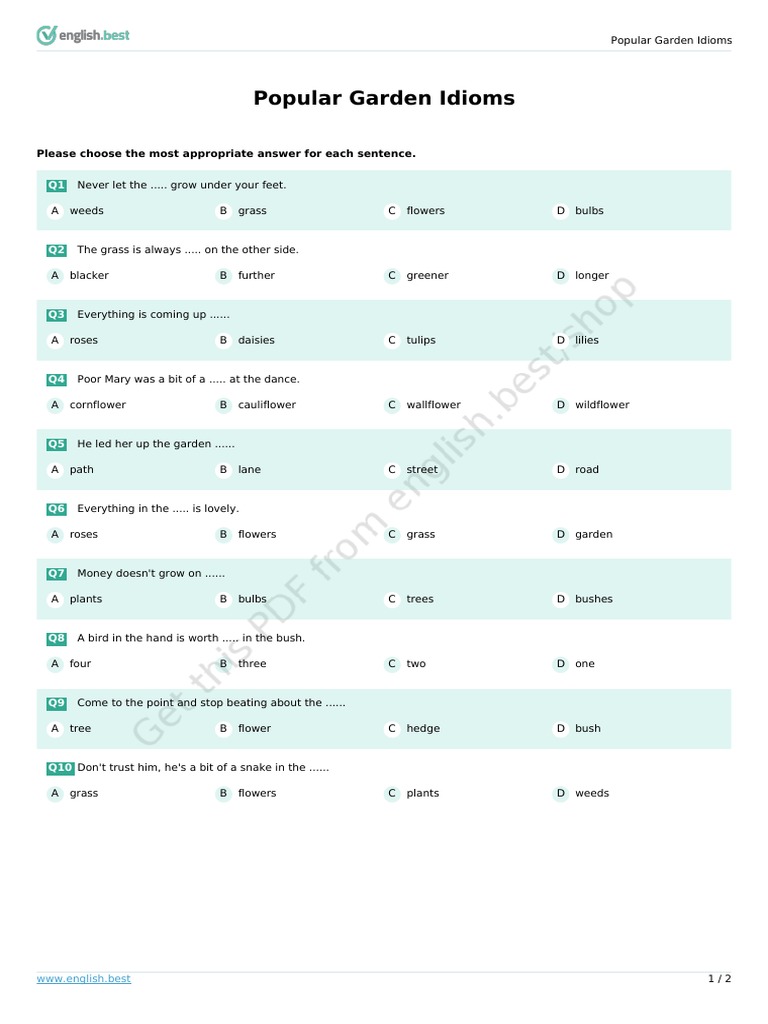 Popular Garden Idioms Explained | PDF | Plants | Horticulture And Gardening