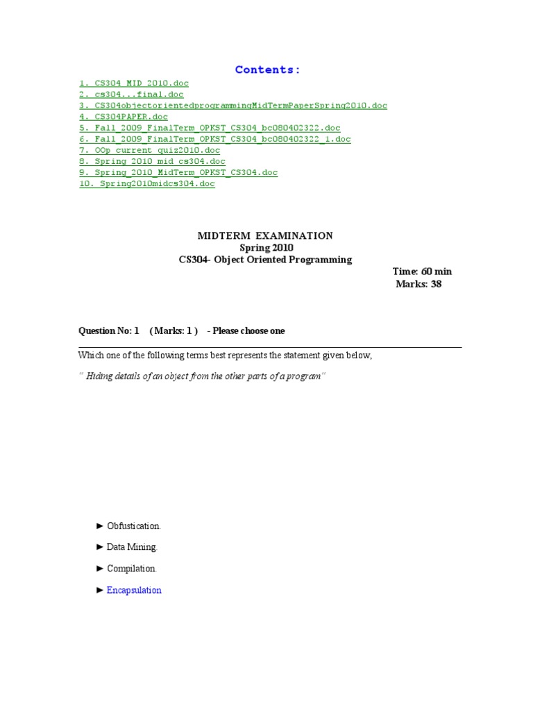 Cs304 Oop Compiled MCQ | PDF | Class (Computer Programming) | Inheritance (Object Oriented ...