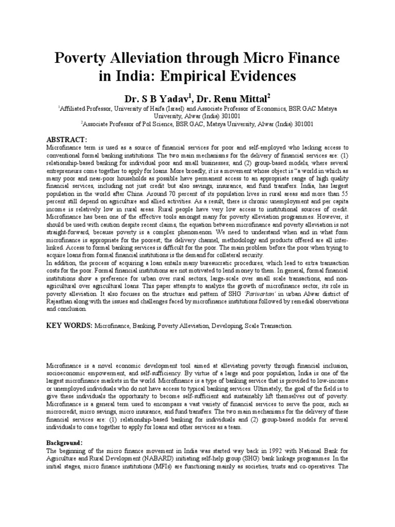 Poverty Alleviation Through Micro Finance in India: Empirical Evidences ...