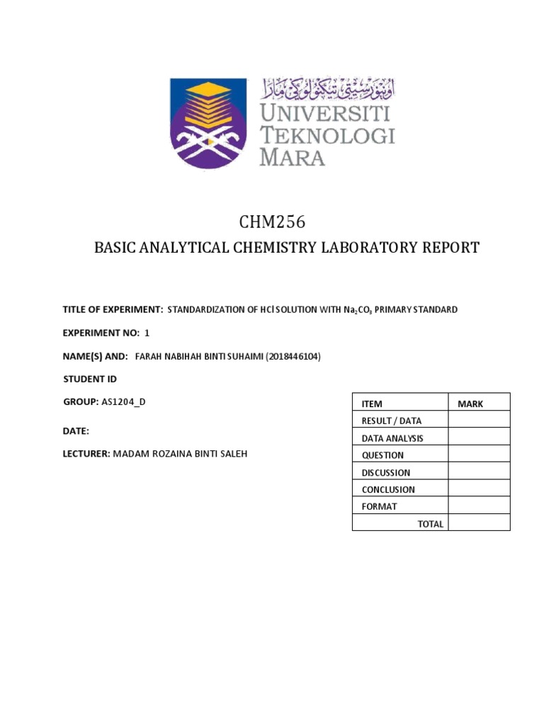 Basic Analytical Chemistry Laboratory Report | PDF | Titration | Chemistry