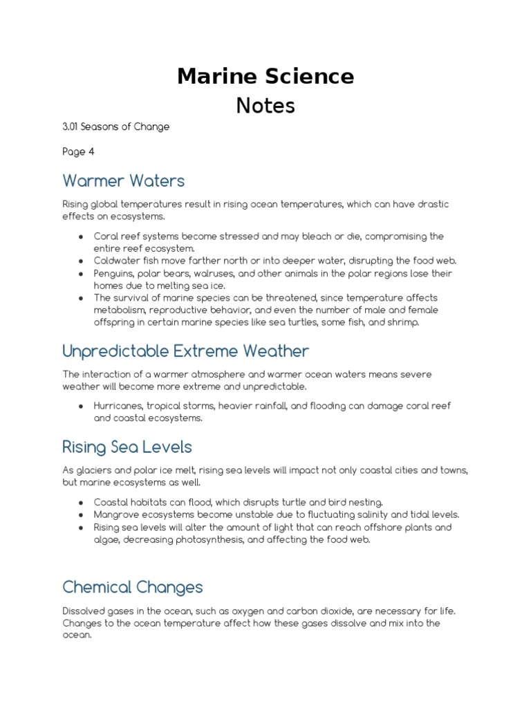 Marine Science Notes 3.01 | PDF | Ecosystem | Sea