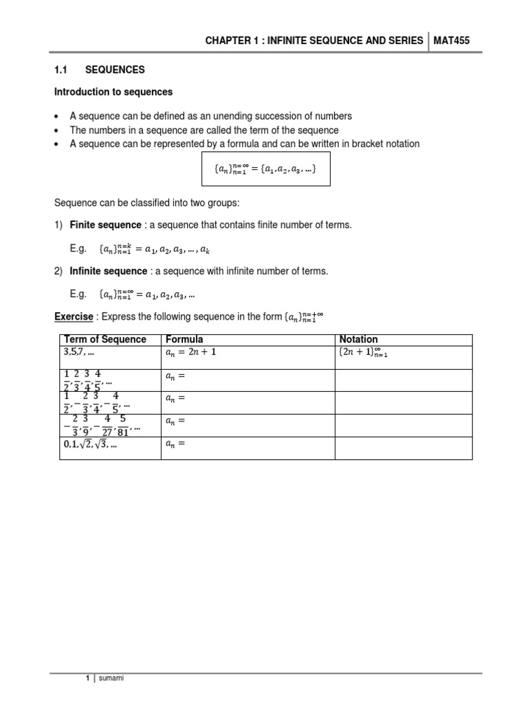 Mat455 Chapter 1 Sept 2018 PDF | PDF | Series (Mathematics) | Sequence