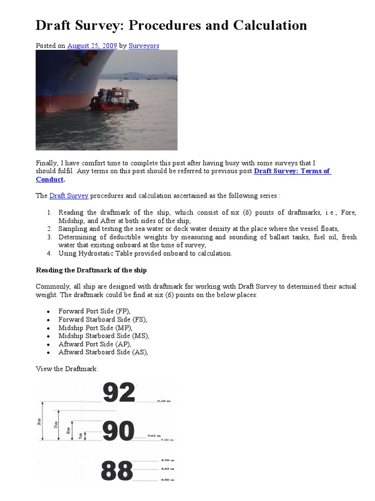 Draft Survey: Procedures and Calculation: August 25, 2009 Surveyors ...