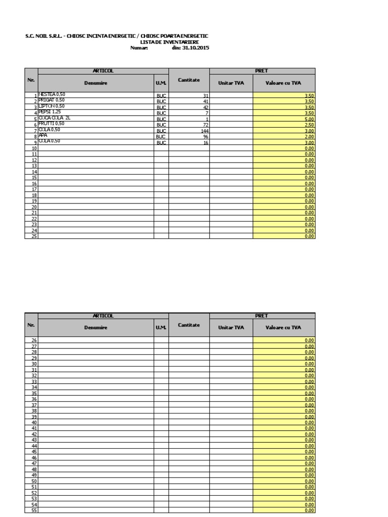 Lista Inventariere 2015 | PDF