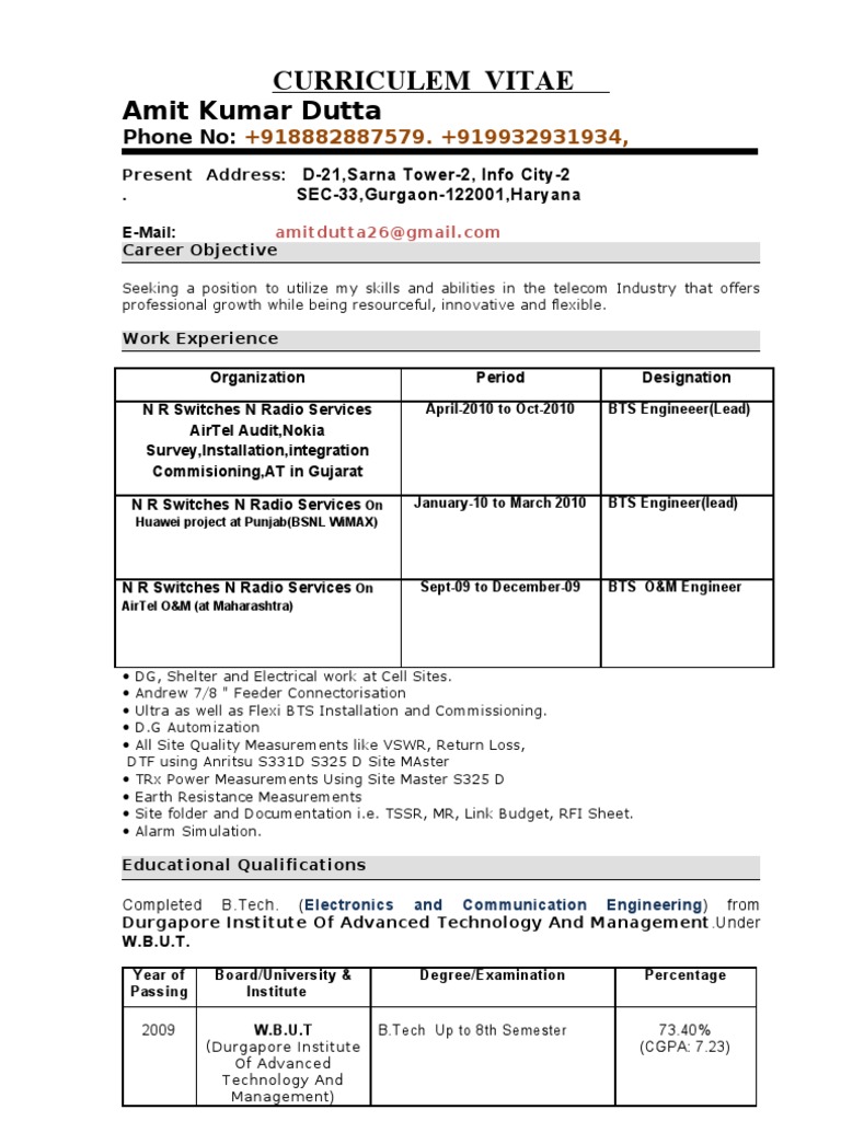 Amit Kumar Dutta-Cv | PDF | Telecommunications | Information And ...