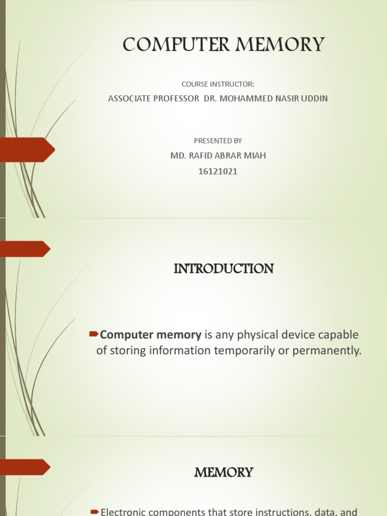 Computer Memory: Associate Professor Dr. Mohammed Nasir Uddin | Download Free PDF | Random ...