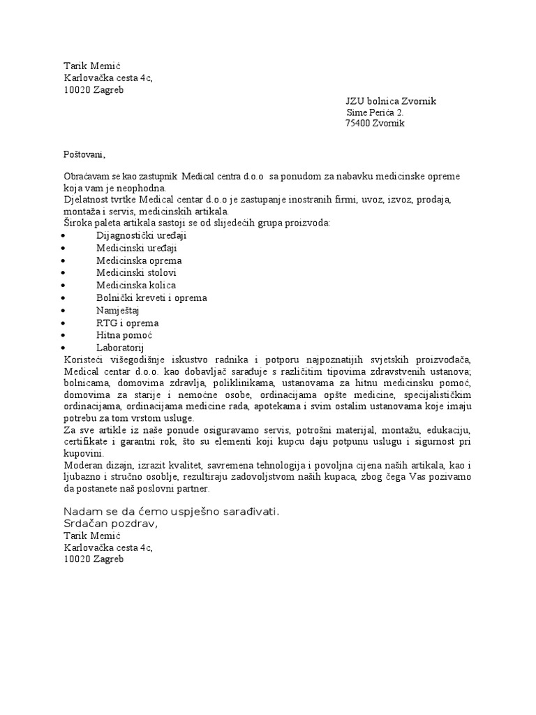 Tarik Memić, Poslovno Pismo | PDF