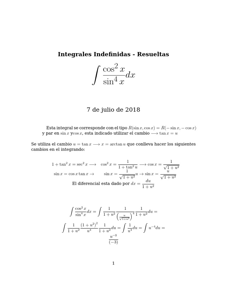 Integral de cos² y sin⁴ resuelta | PDF | Análisis matemático | Cálculo