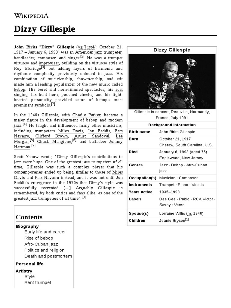 John Birks "Dizzy" Gillespie ( | Download Free PDF | American Popular ...