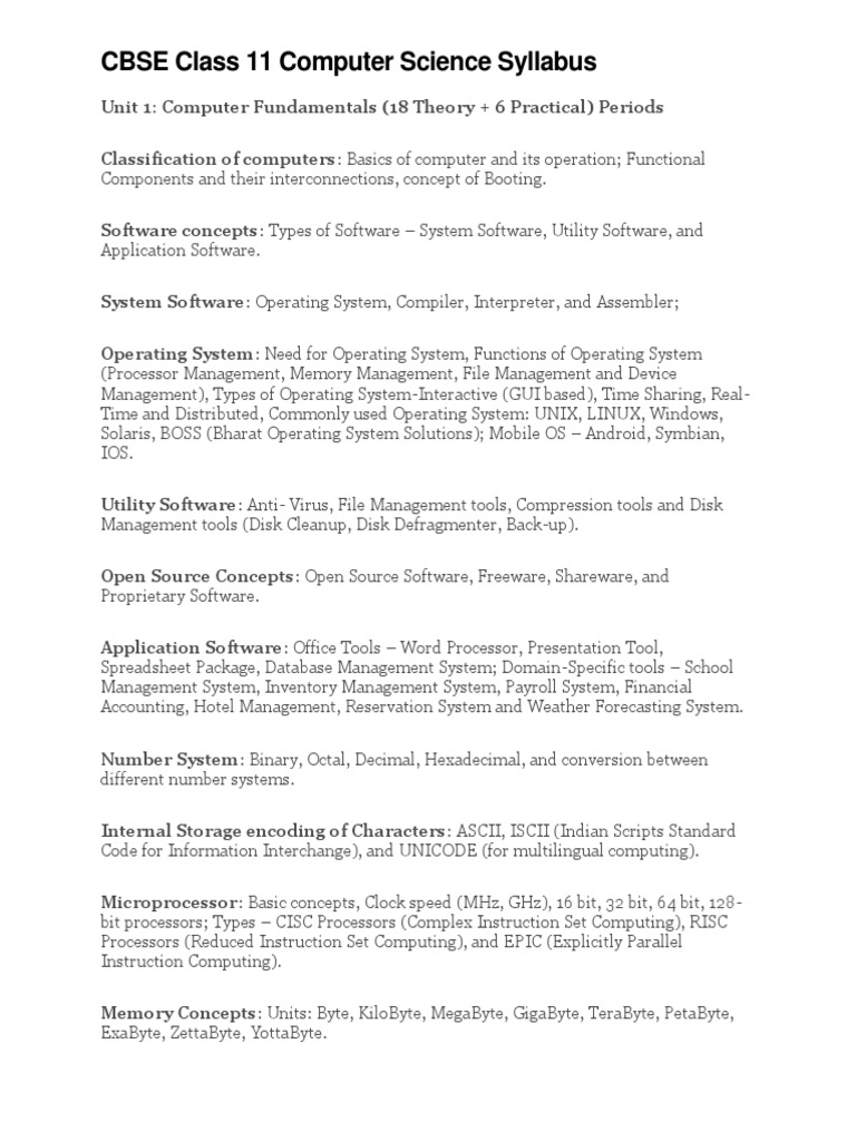 Computer Science Syllabus Class 11 | PDF | Parameter (Computer ...