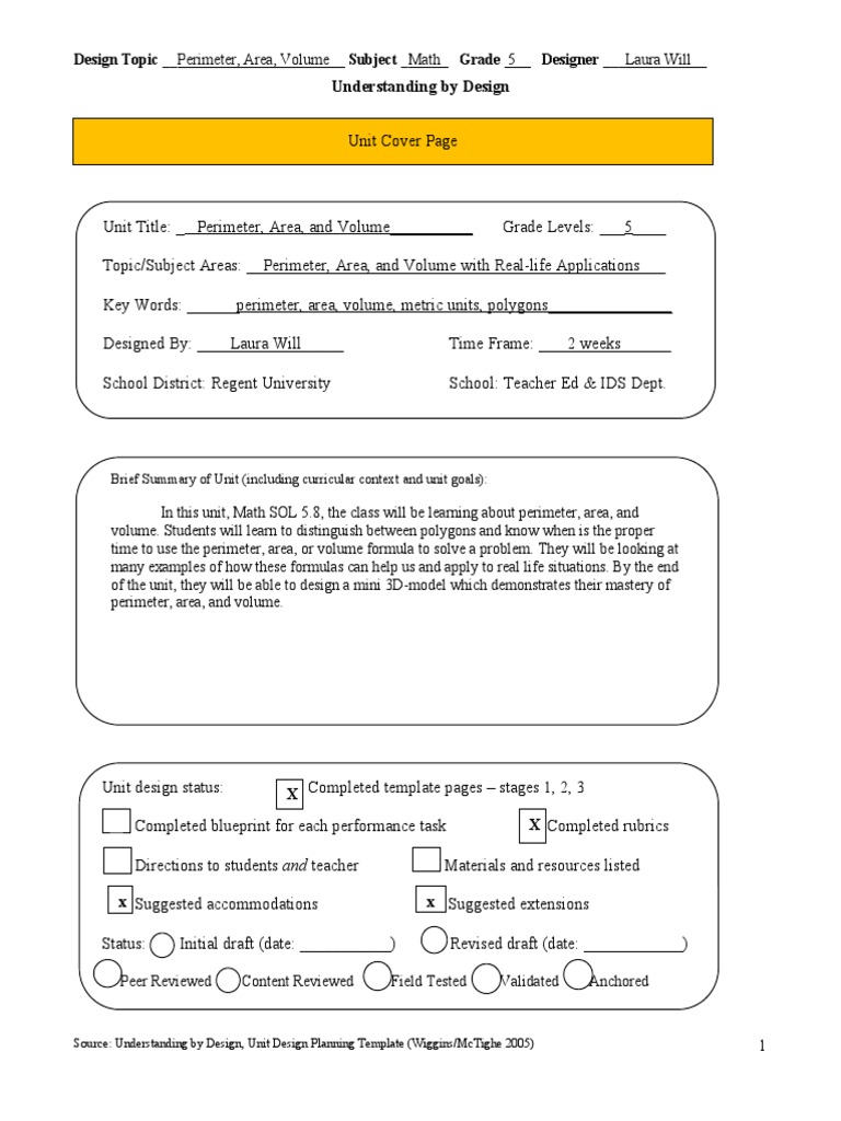 Understanding by Design: Design Topic - Perimeter, Area, Volume ...