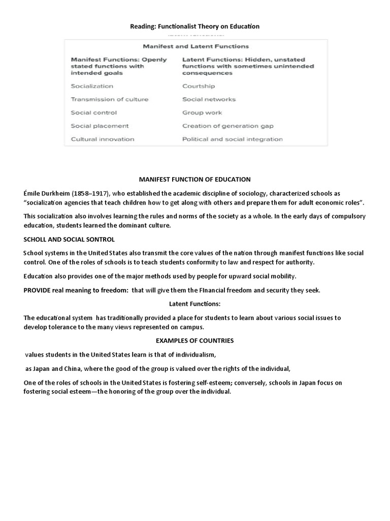 Functionalist Theory of Education Explained | PDF | Politics
