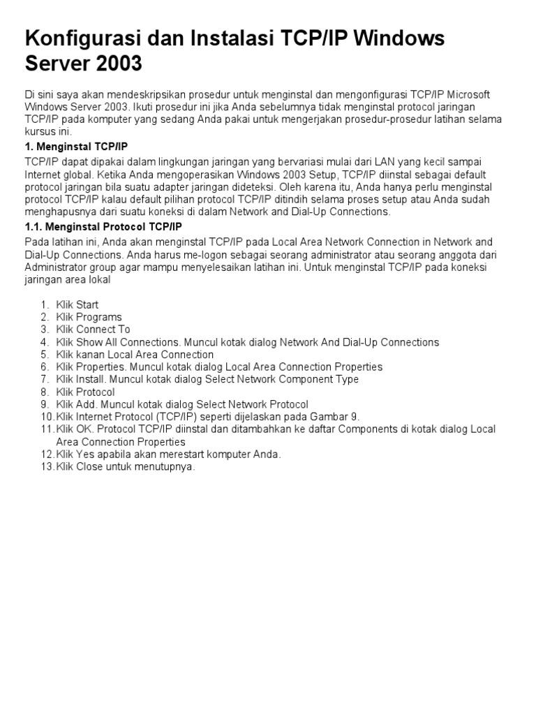 Konfigurasi Dan Instalasi TCP | PDF