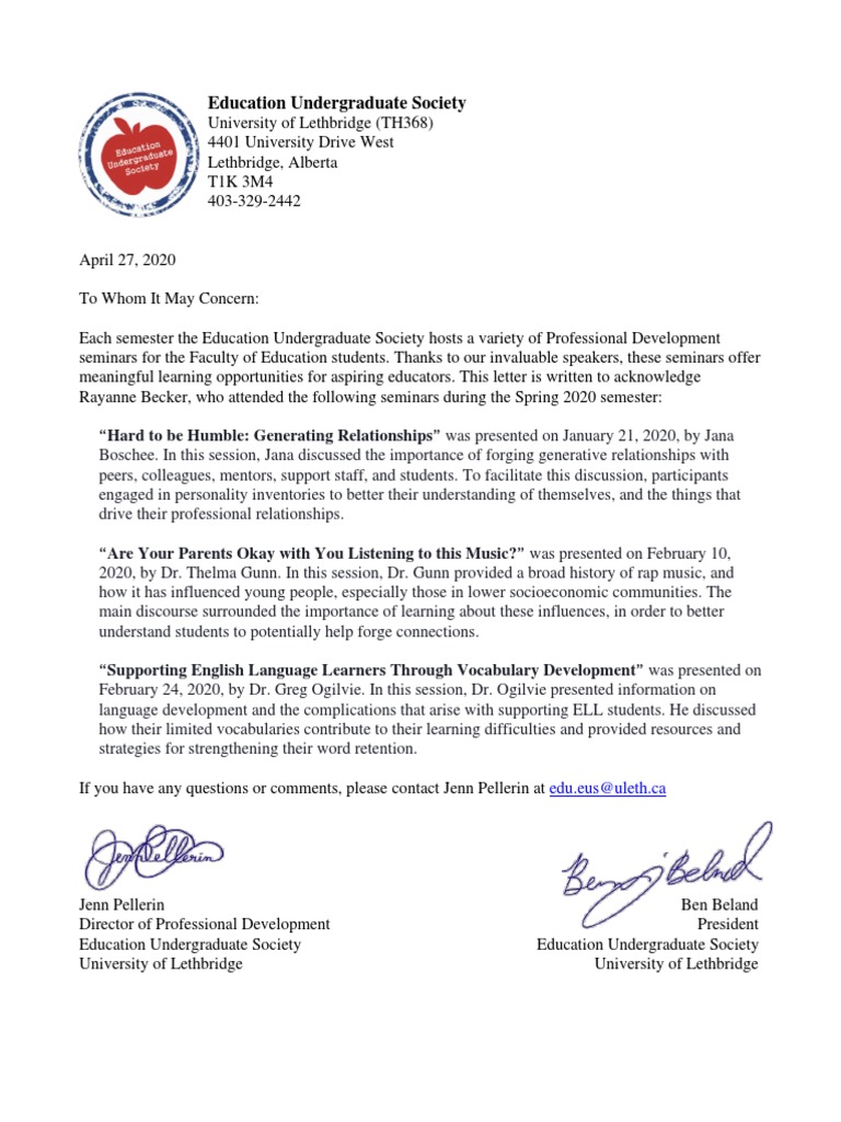 Spring 2020 Eus PD Letter | PDF