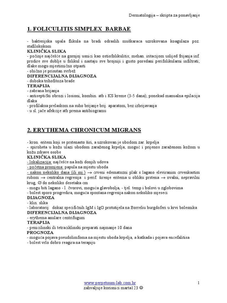 Dermatologija - Skripta Za Ponavljanje Marta123 PDF | PDF