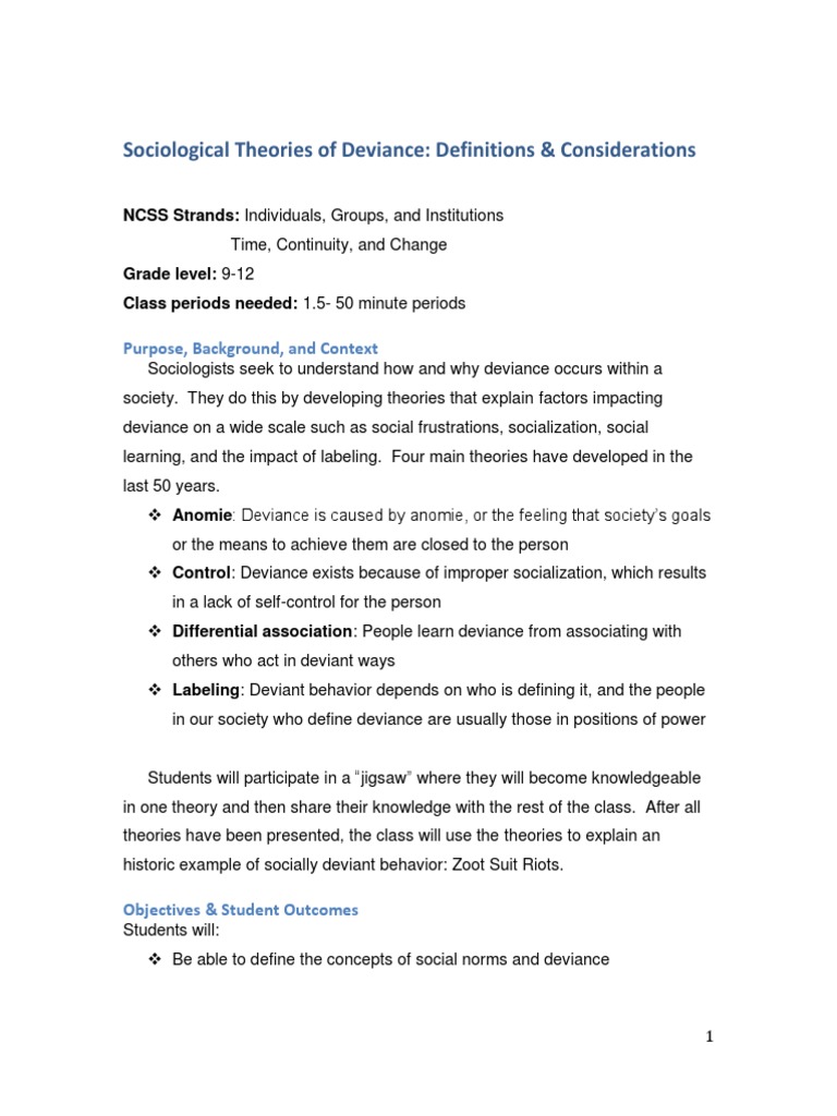 Sociological Deviance Theories Lesson | PDF | Deviance (Sociology ...