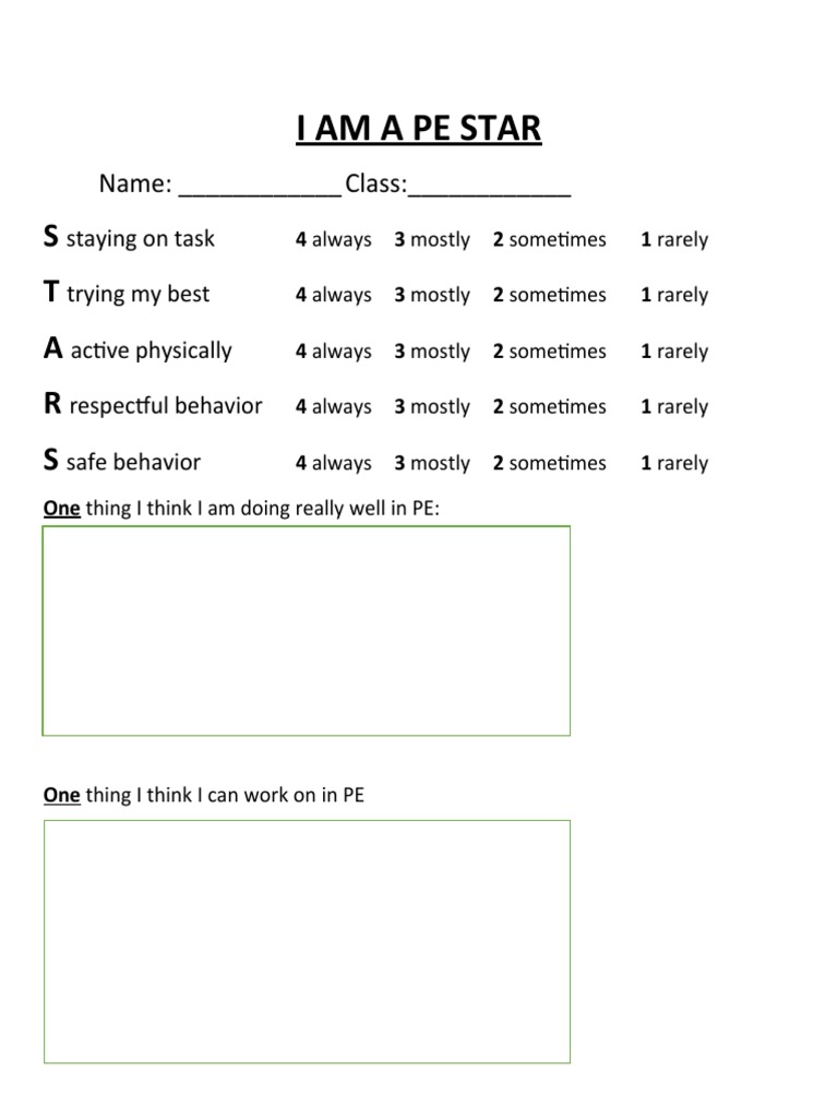 Affective Pe Star Assessment | PDF