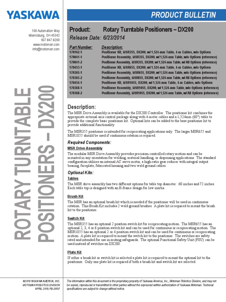 Product: Rotary Turntable Positioners - DX200 | PDF | Rotation Around A Fixed Axis | Robotics