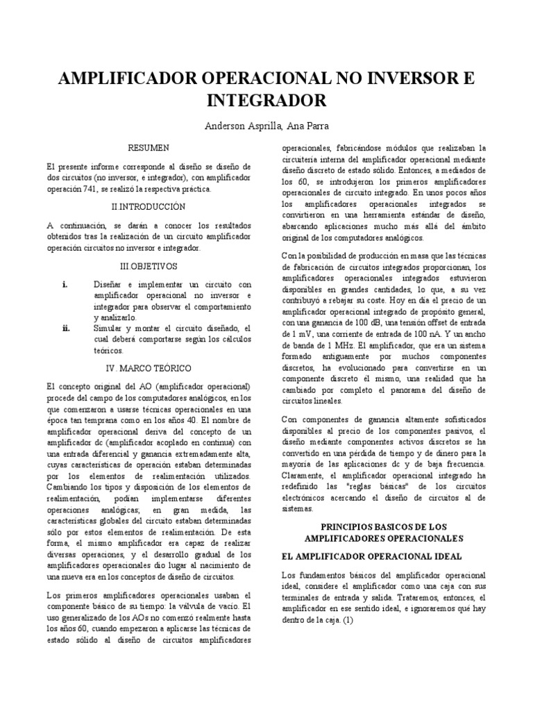 Amplificador Integrador | PDF | Amplificador operacional | Circuitos ...