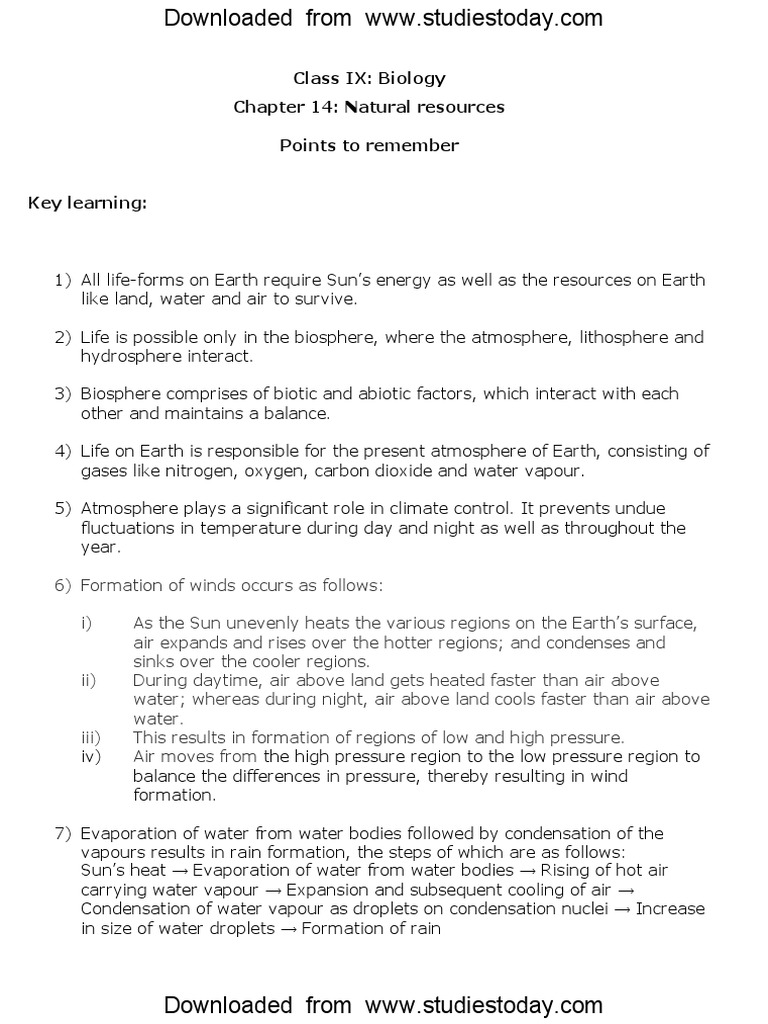 Class 9 Natural Resources Overview | PDF | Atmosphere Of Earth | Soil