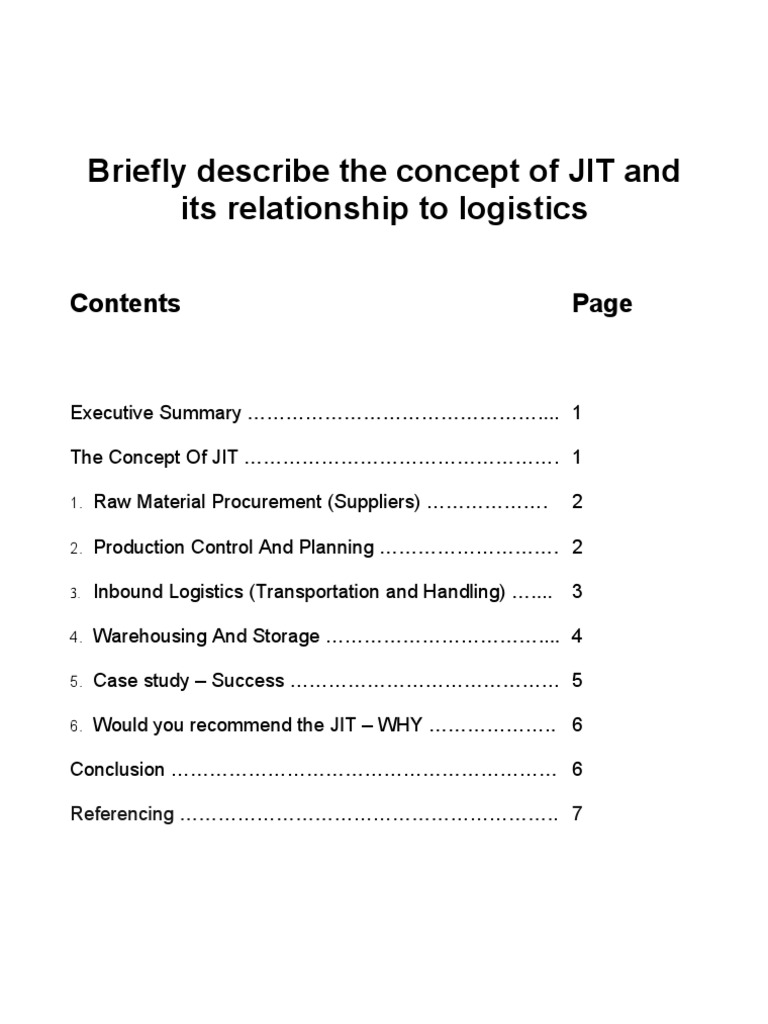 Concept of JIT | PDF | Logistics | Lean Manufacturing