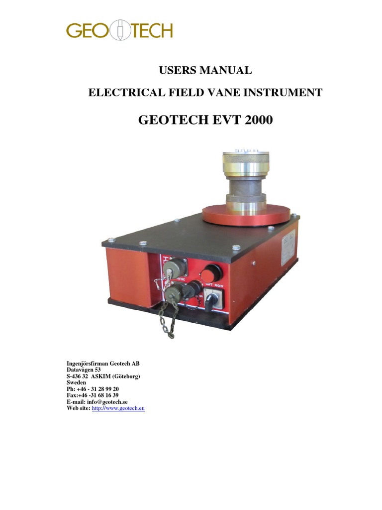 Geotech Evt 2000: Users Manual Electrical Field Vane Instrument | PDF ...