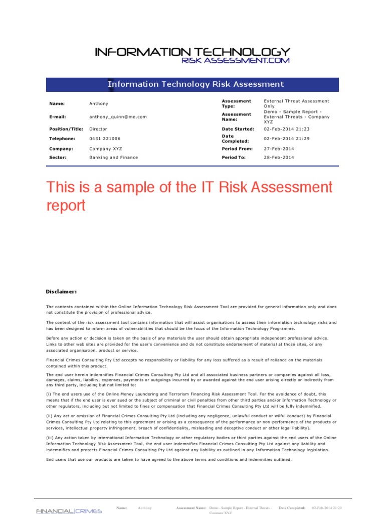 IT Risk Assessment Report Template | PDF | Risk Assessment | Risk