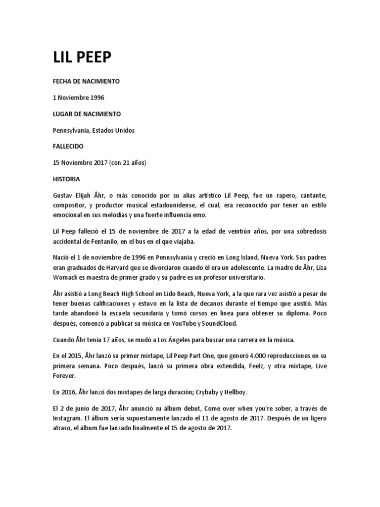 LIL PEEP: Biografía | PDF | Entretenimiento (general)