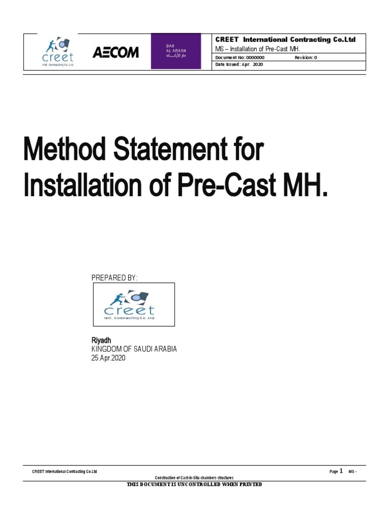 MS - Installation of Precast MH | PDF | Precast Concrete | Concrete