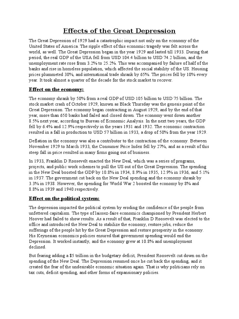 Effects of The Great Depression | PDF | Great Depression | New Deal