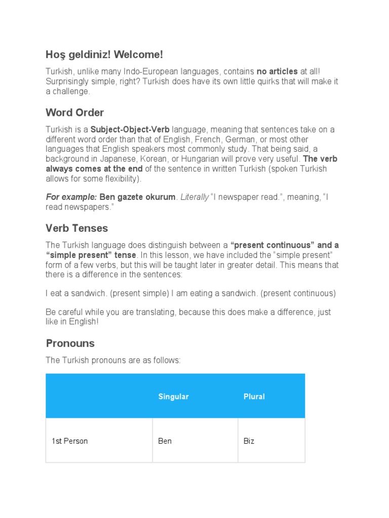 Turkish Language, Basics | PDF | English Language | Grammatical Number