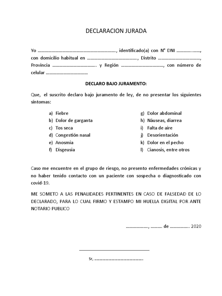 Modelo de Declaración Jurada | PDF